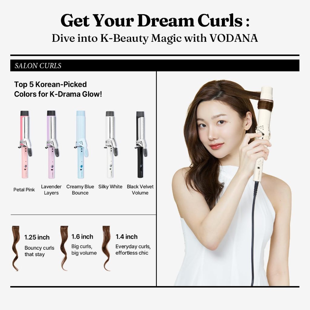 VODANA Glam Wave Curling Iron | 32mm / 36mm / 38mm / 40mm Big Barrel ...