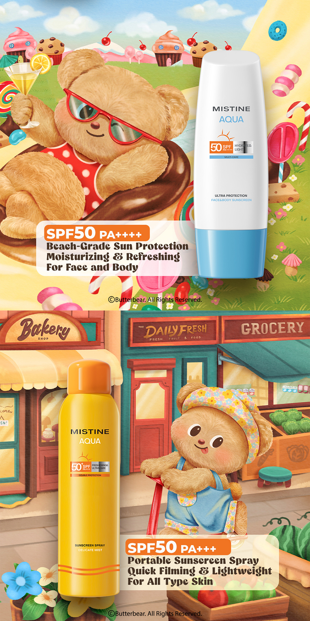 【Mistine X Butterbear】Aqua Base Ultra Protection Sunscreen SPF50 PA ...