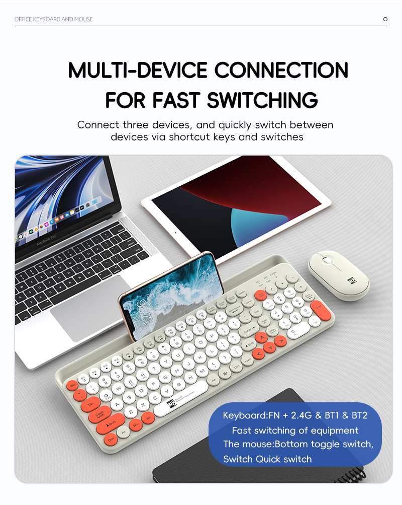 Retro Wireless Keyboard Mouse Combo USB Dongle and Bluetooth Wireless ...