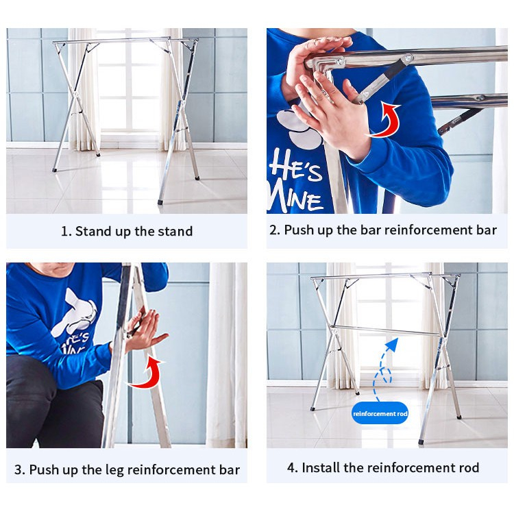 Clothes Drying Rack with Wheels Foldable Stainless Steel Double Pole ...