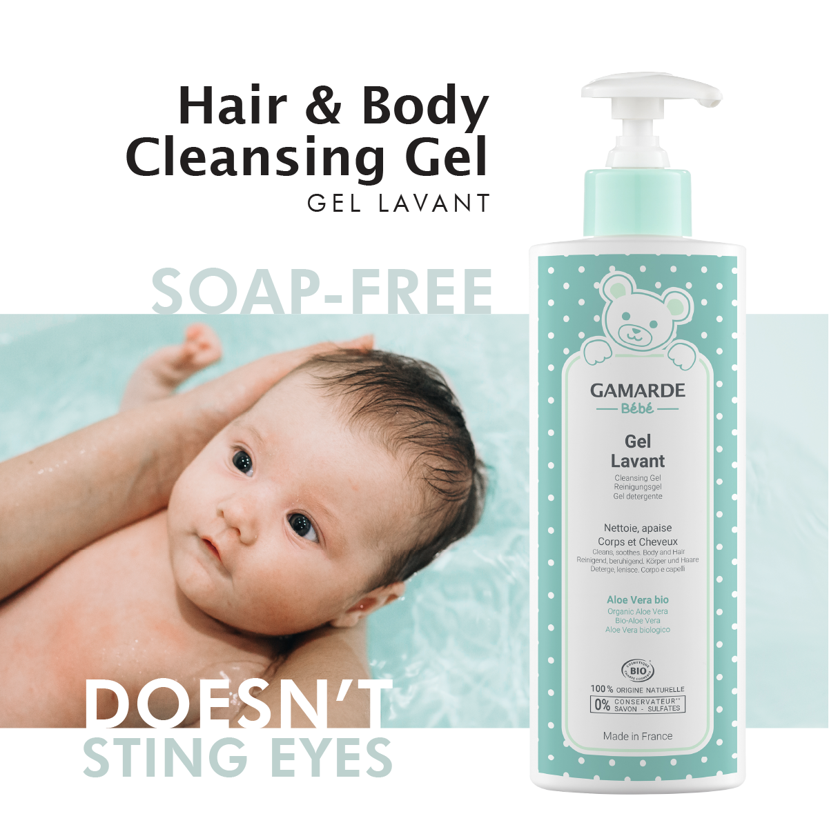 GAMARDE BEBE Organic 2-in-1 Baby Hair & Body Cleansing Gel 400ml, Soap ...