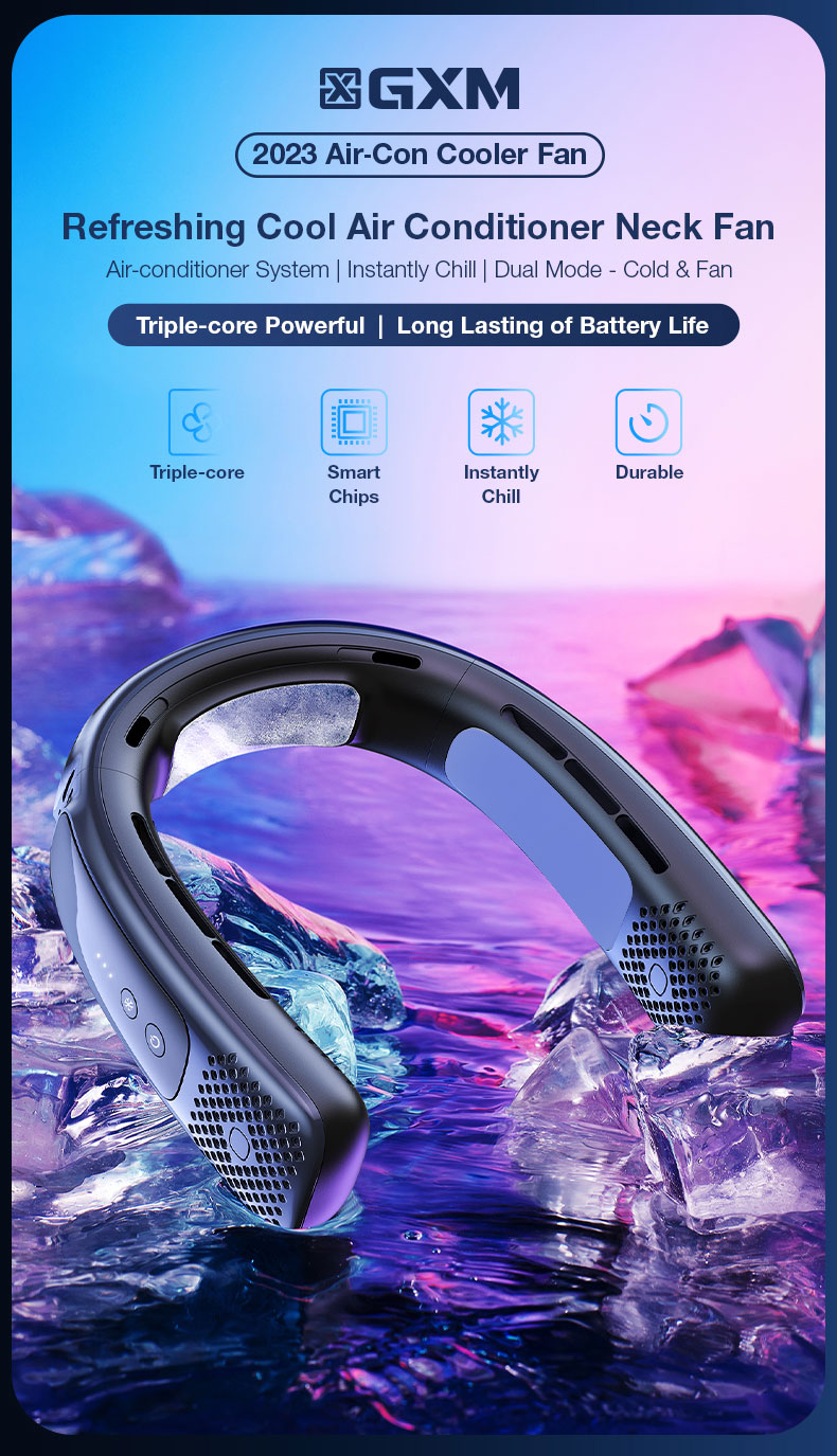 GXM Portable Neck Air-con Cooler Fan Triple-core Powerful Cooling ...