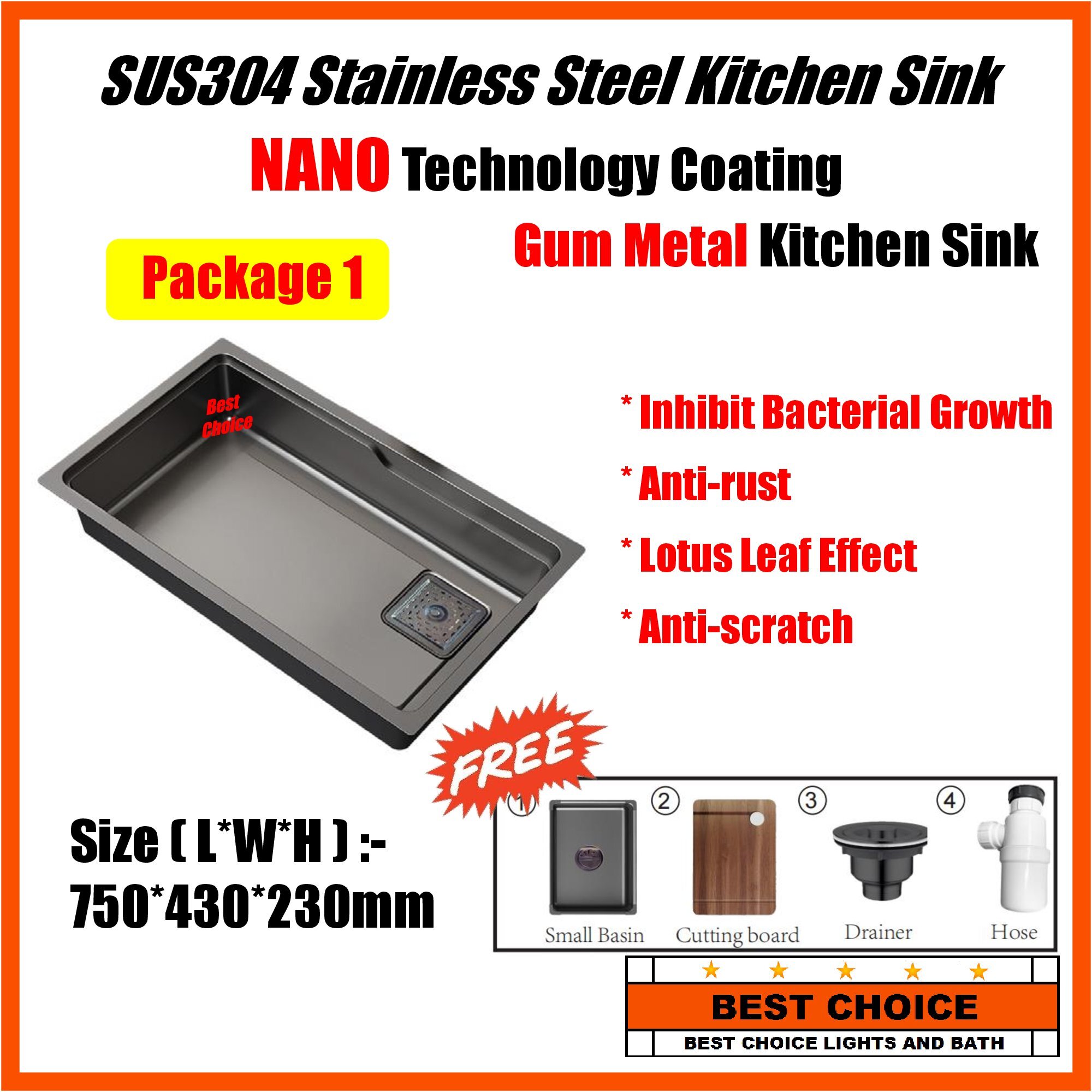 L750*W430*H230mm NANO Technology Coating Stainless Steel SUS304 Gun ...
