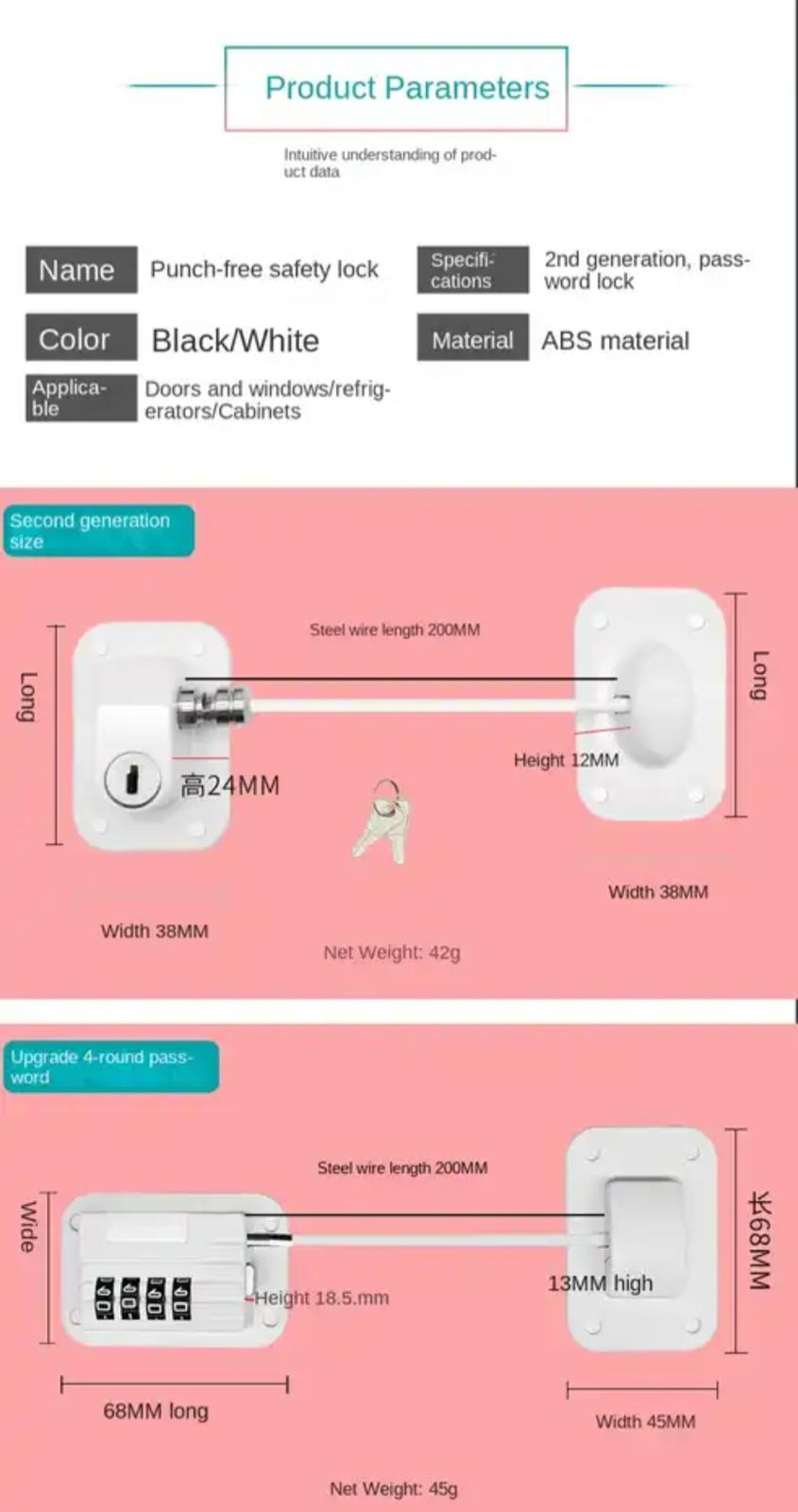 Non Drilling Baby Child Safety Lock Self Adhesive Drawer Refrigerator ...