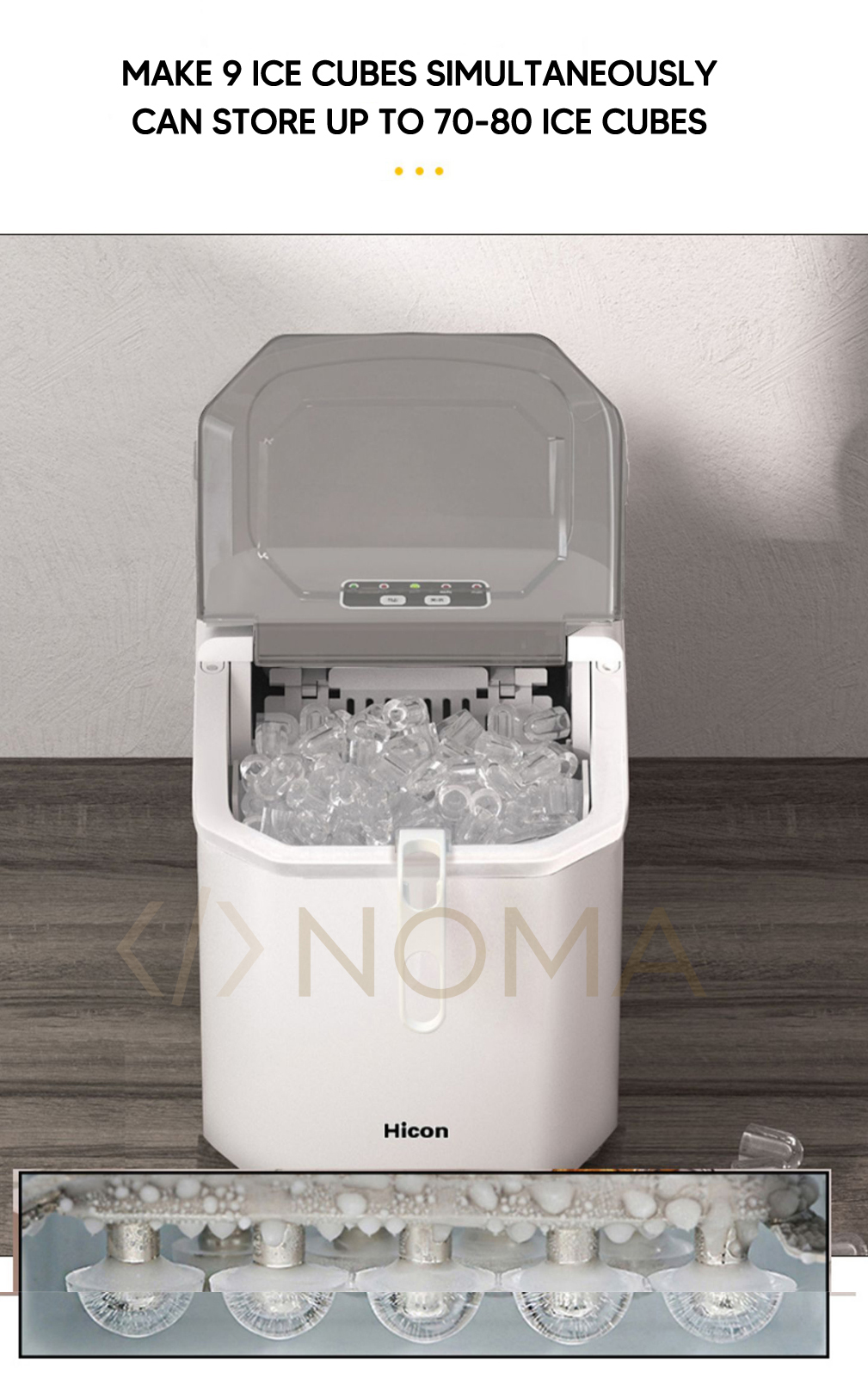 【SG】 HICON Home Automatic Self Cleaning Ice Maker Machine | Fast Making 9 Cubes | Silent ...