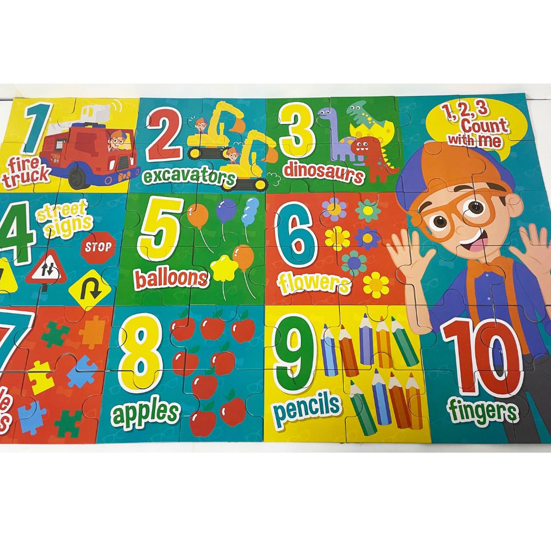 Blippi Giant Floor Puzzle & Book For Preschool Kids to Learn Numbers ...