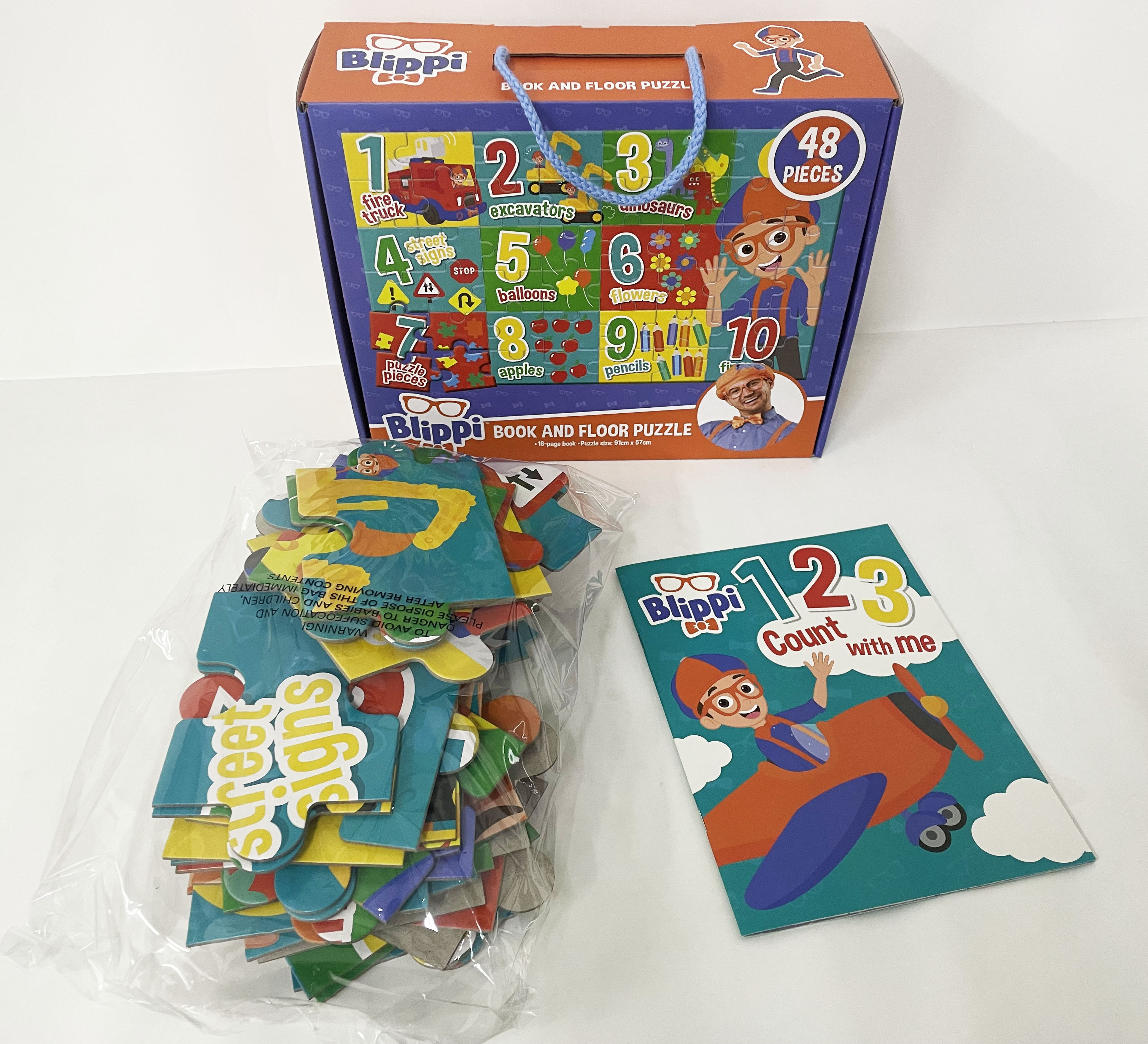 Blippi Giant Floor Puzzle & Book For Preschool Kids to Learn Numbers ...