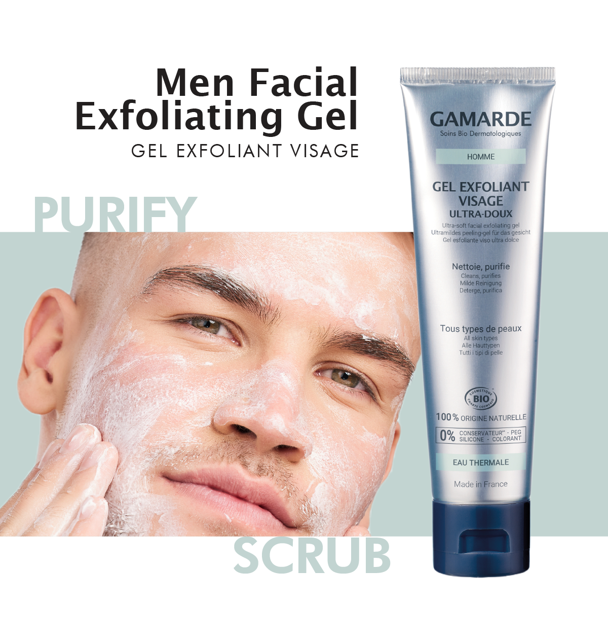 GAMARDE HOMME Organic Men Ultra Soft Facial Exfoliating Gel 100ml, Mild ...