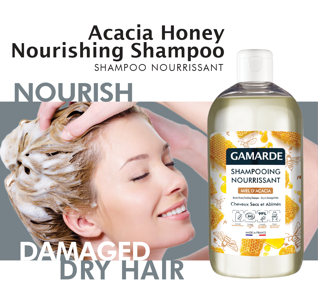 GAMARDE Organic Nourishing Shampoo 500ml with Acacia Honey, Repair ...