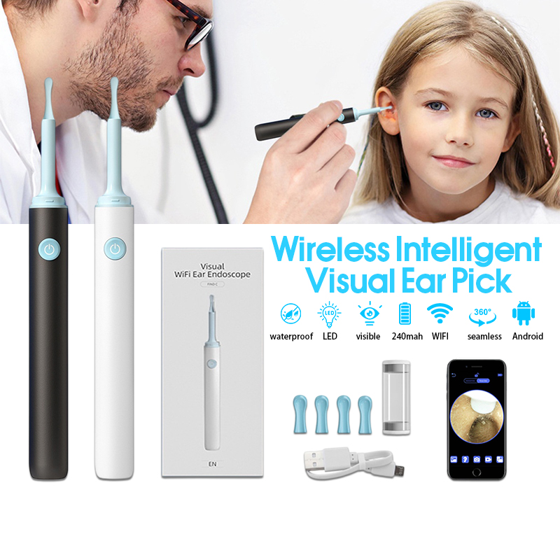 Wireless WiFi Ear Pick Otoscope3-in-1 Earwax Removal Visual Ear Cleaner ...