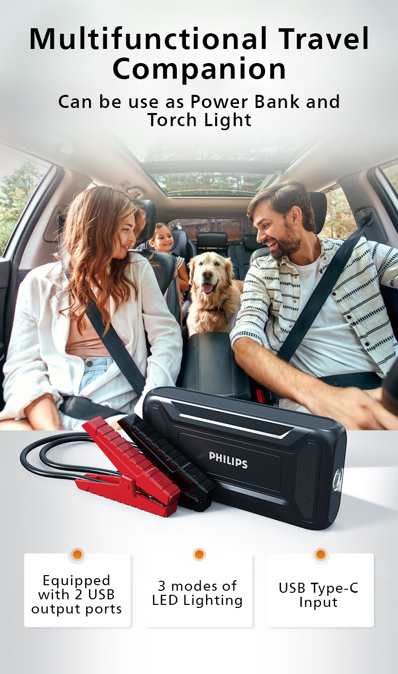 Philips Car Jump Starter | Portable Power Bank & Torch Light | 1 Year ...