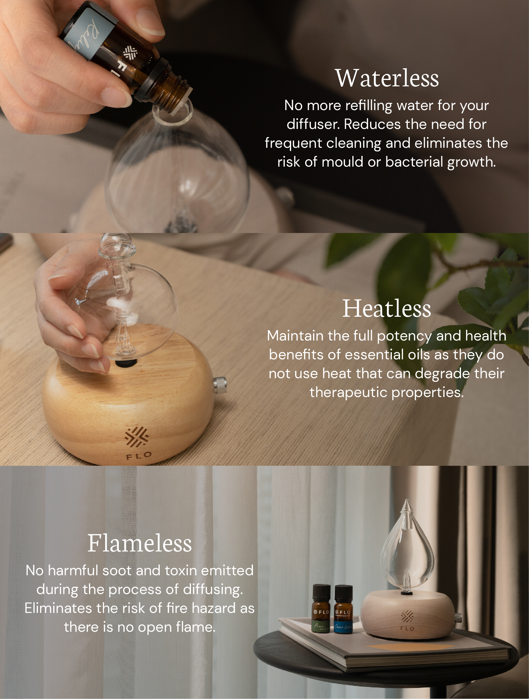 FLO Diffuser Home Pyramid - Aroma Nebulising Essential Oil Diffuser - Waterless, LED, Timer ...