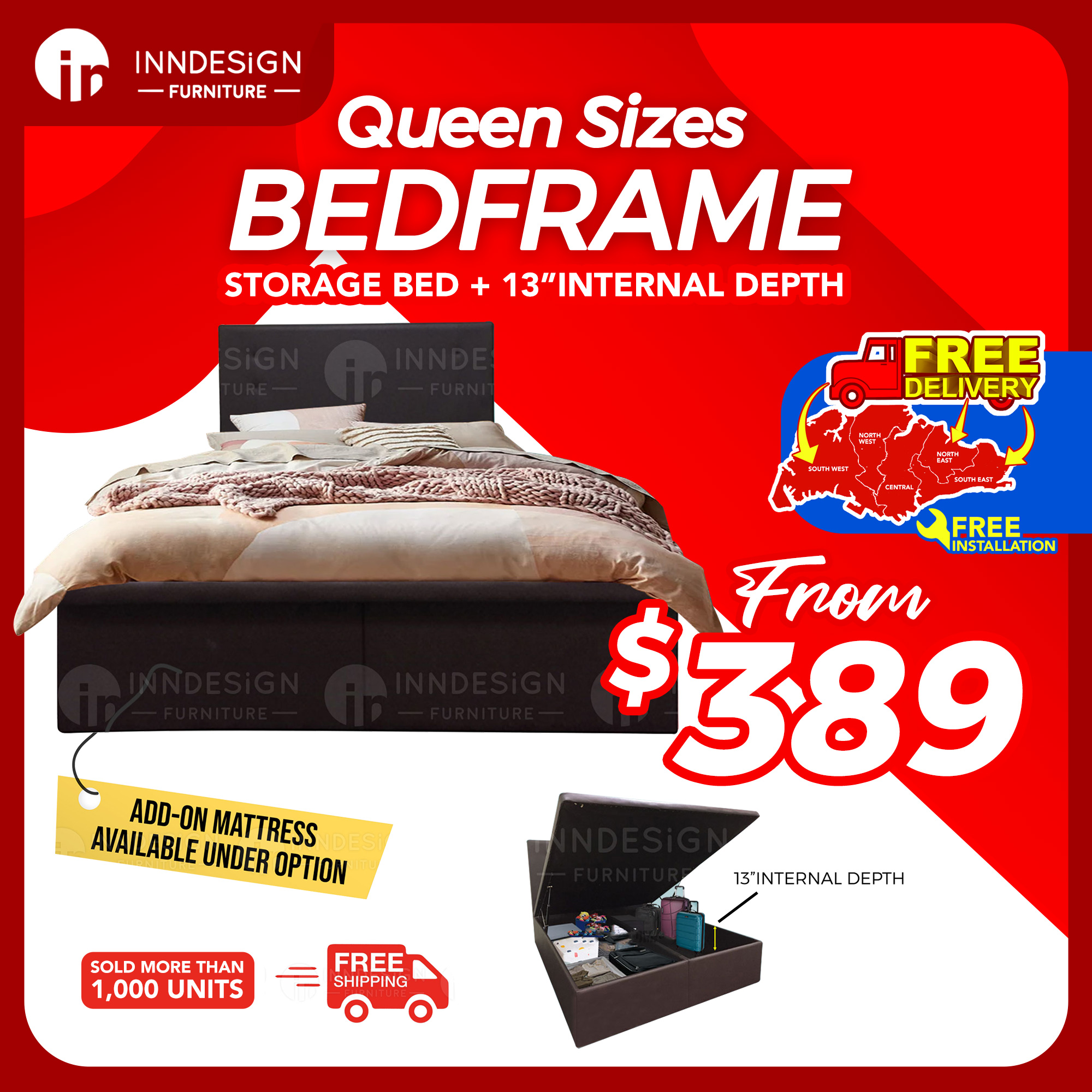 🔥$399 ONLY QUEEN STORAGE🔥Storage Bed Frame / Divan Bedframe / STORAGE ...