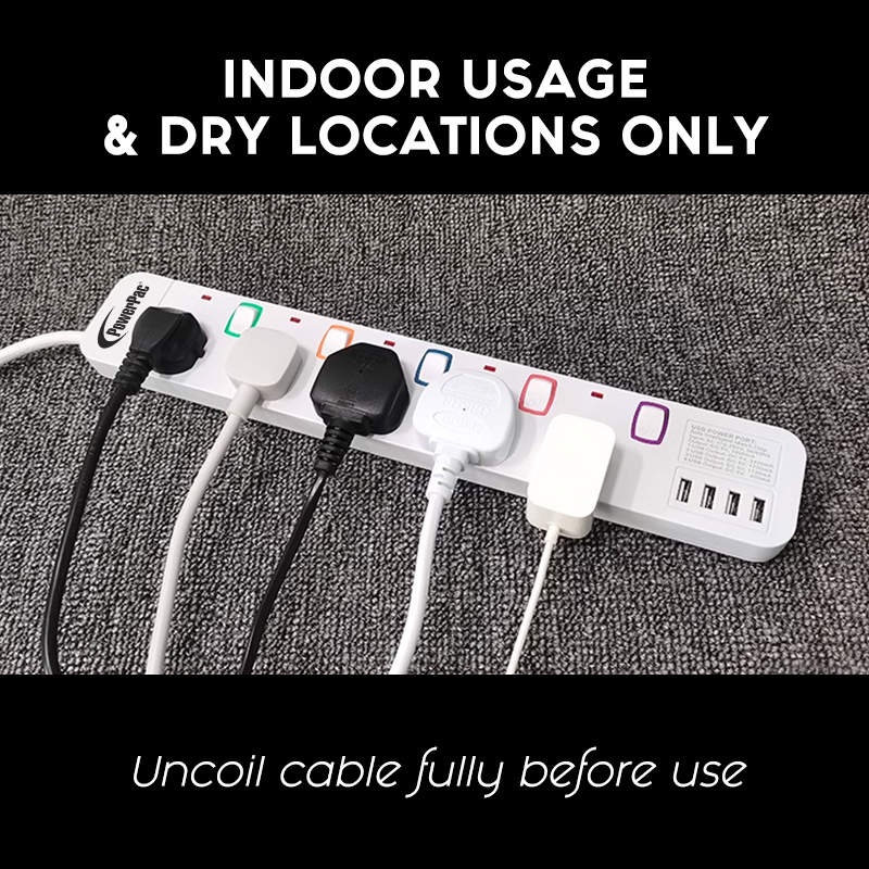 PowerPac Power Extension Socket Extension Cord Power Cord 3/4/5/6 way 3 ...