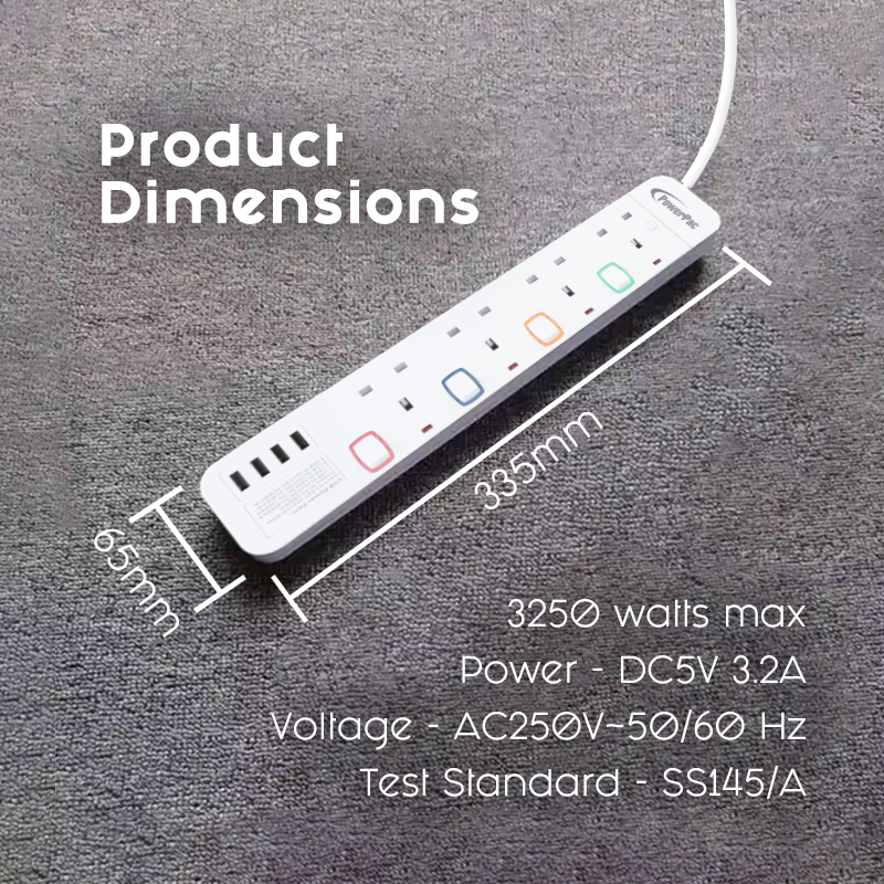 PowerPac Power Extension Socket Extension Cord Power Cord 3/4/5/6 way 3 ...
