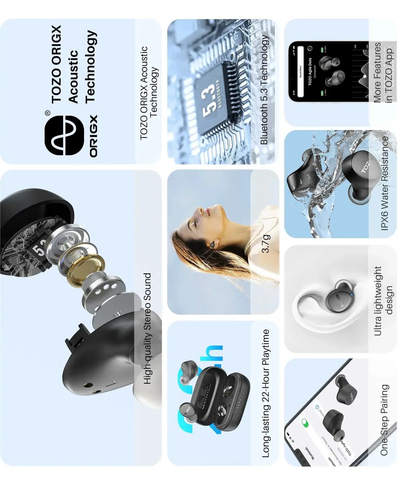 TOZO Agile Dots Wireless Earbuds Ultra Lightweight and Compatible with Small Ears and Bluetooth ...