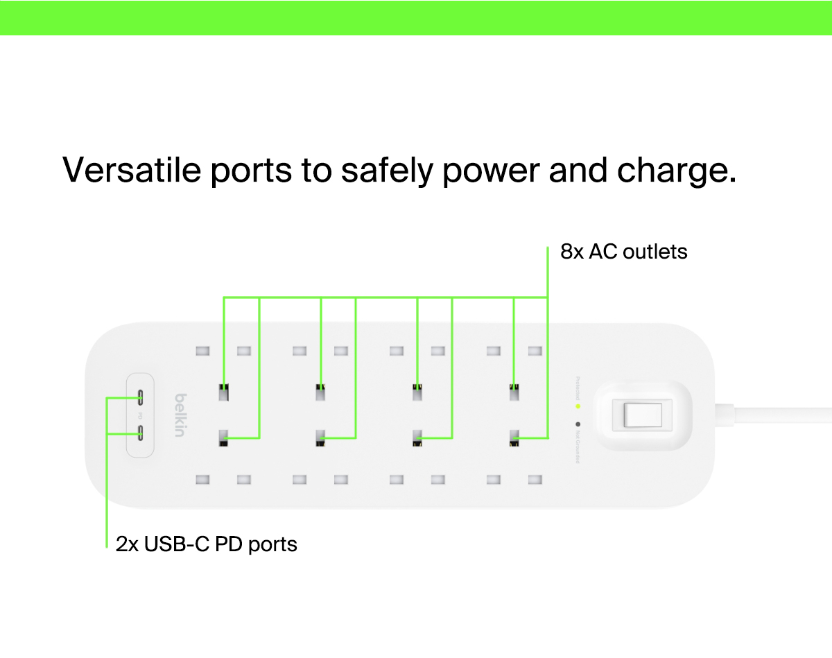 Belkin SRB004af2M-REV Connect Surge Protector with 2 USB-C Ports 2M ...