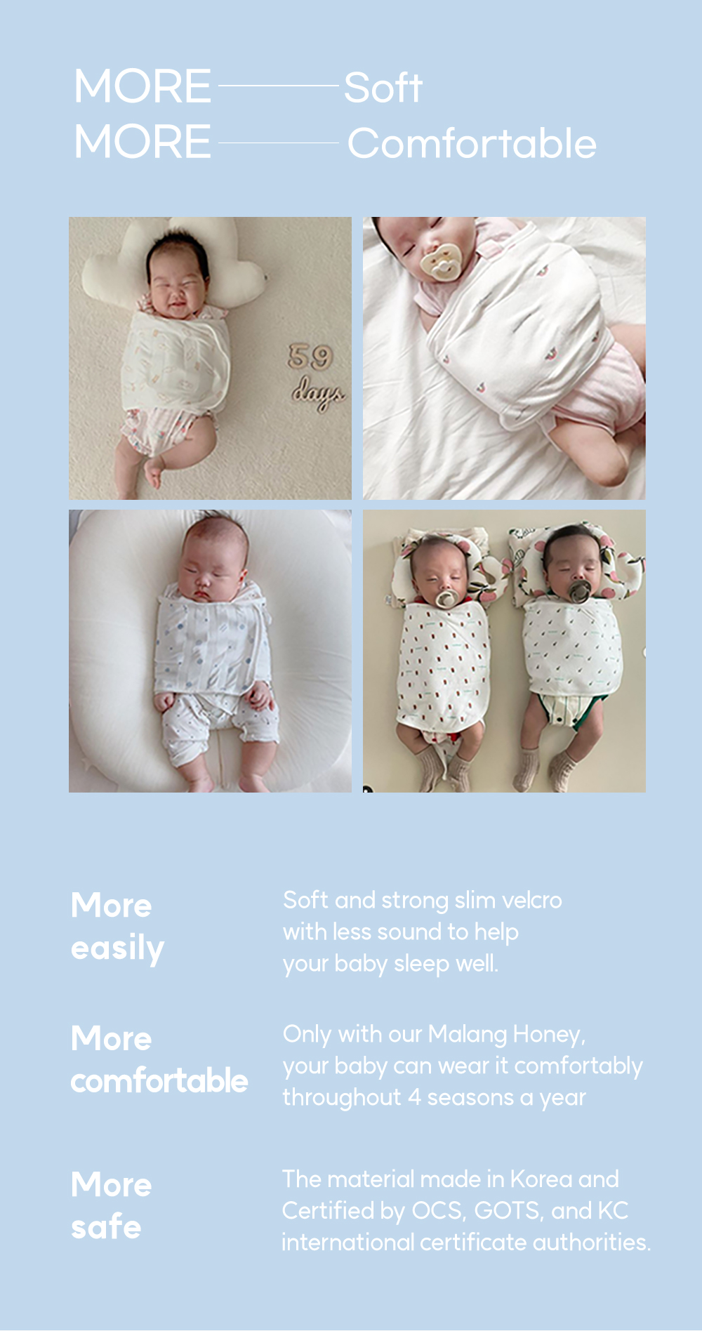 [Malang Honey] Korean 100% Organic Swaddle Strap Basic & Suit type for ...