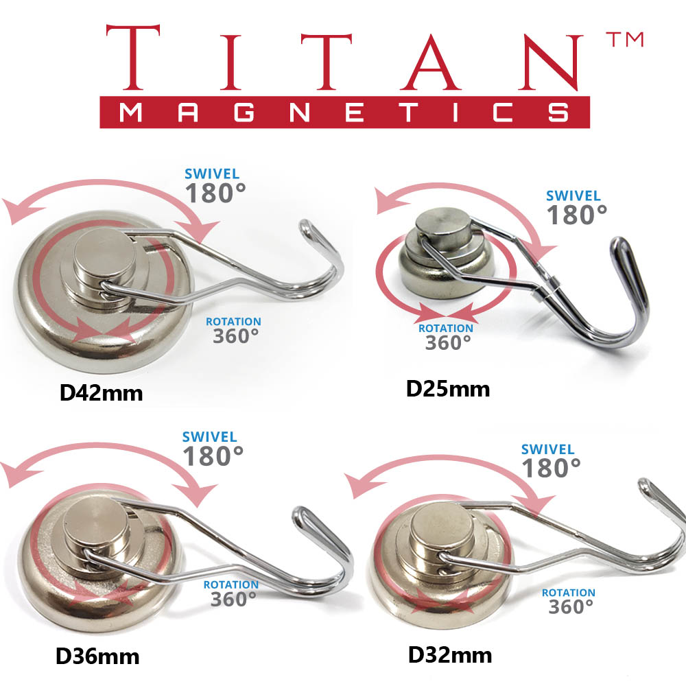 Strong Swivel Hook Neodymium Magnet Dia. 25mm, 32mm, 36mm, 42mm for ...
