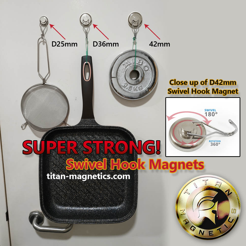 Strong Swivel Hook Neodymium Magnet Dia. 25mm, 32mm, 36mm, 42mm for ...