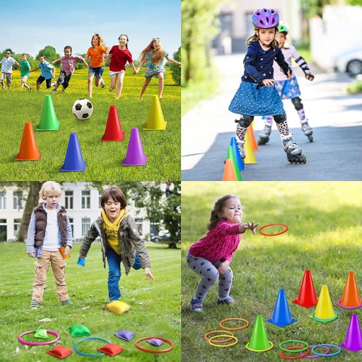 Carnival Game 3-In-1 Plastic Cones Cornhole Bean Ring Tossing Game Head ...