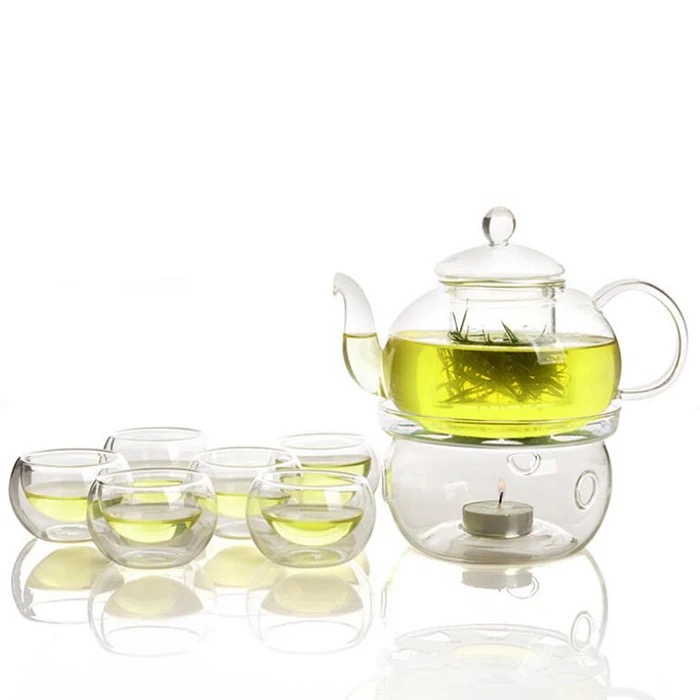 [SG Stock] Borosilicate Glass Teapot Set with 6 Double Wall Tea Cups ...