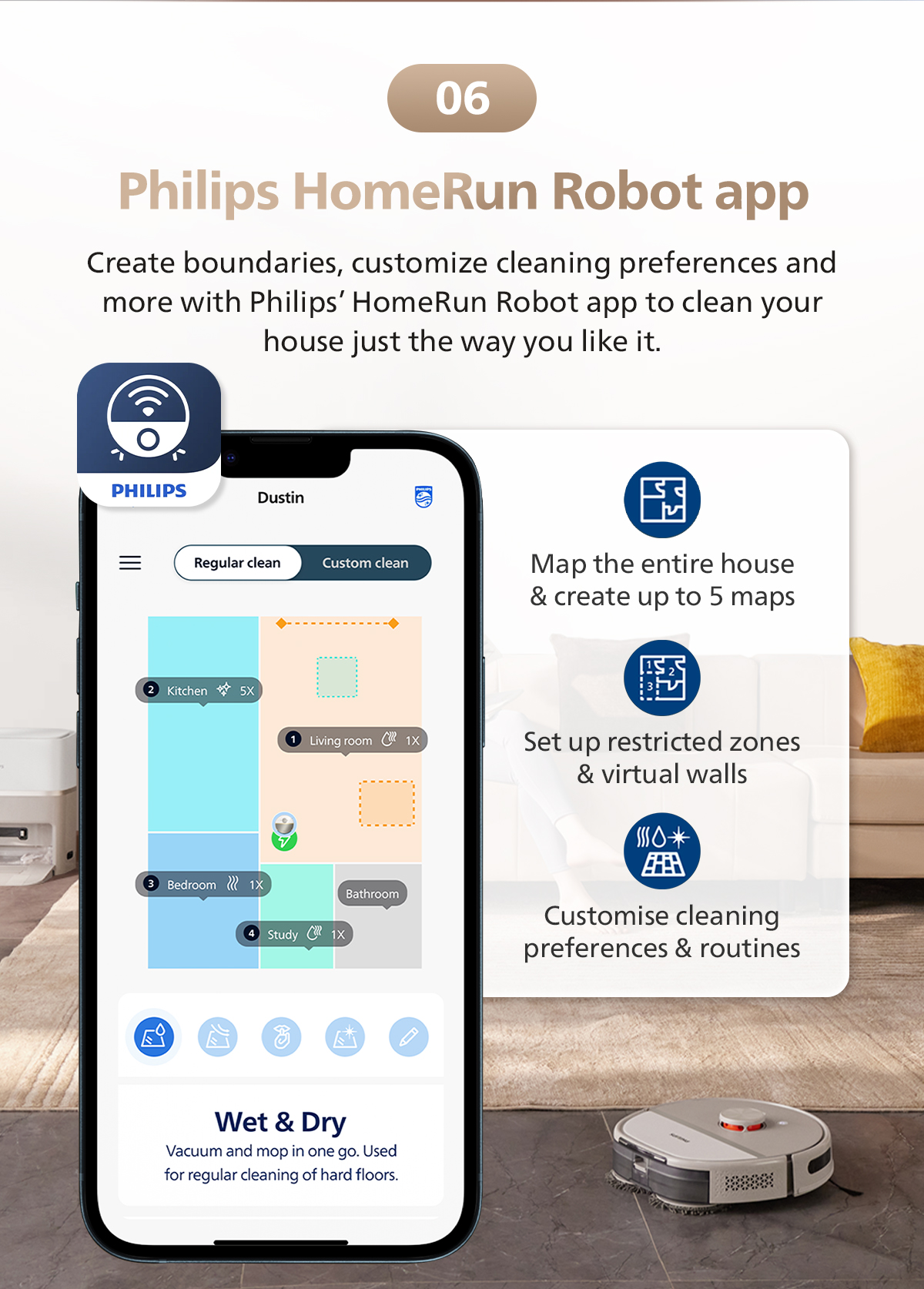 Philips XU6500/82 | Wet & Dry Robot Vacuum & Mop | 120RPM double mops ...