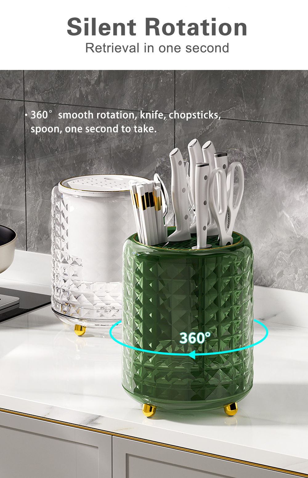 Diamond Rotary Knife Holder 360° Rotating Kitchen Utensils And Cutlery ...