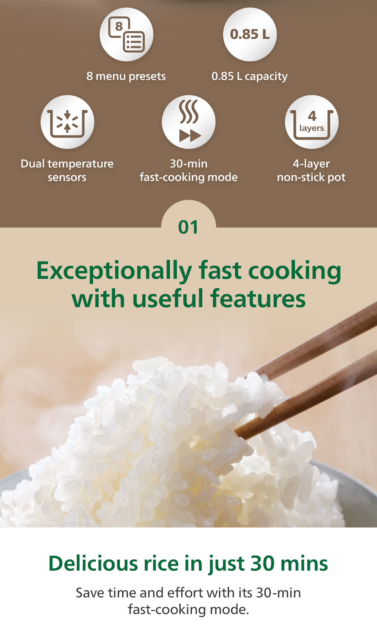 Philips HD3170/62 | Compact Digital Rice Cooker | 0.85L | 8 Cooking ...