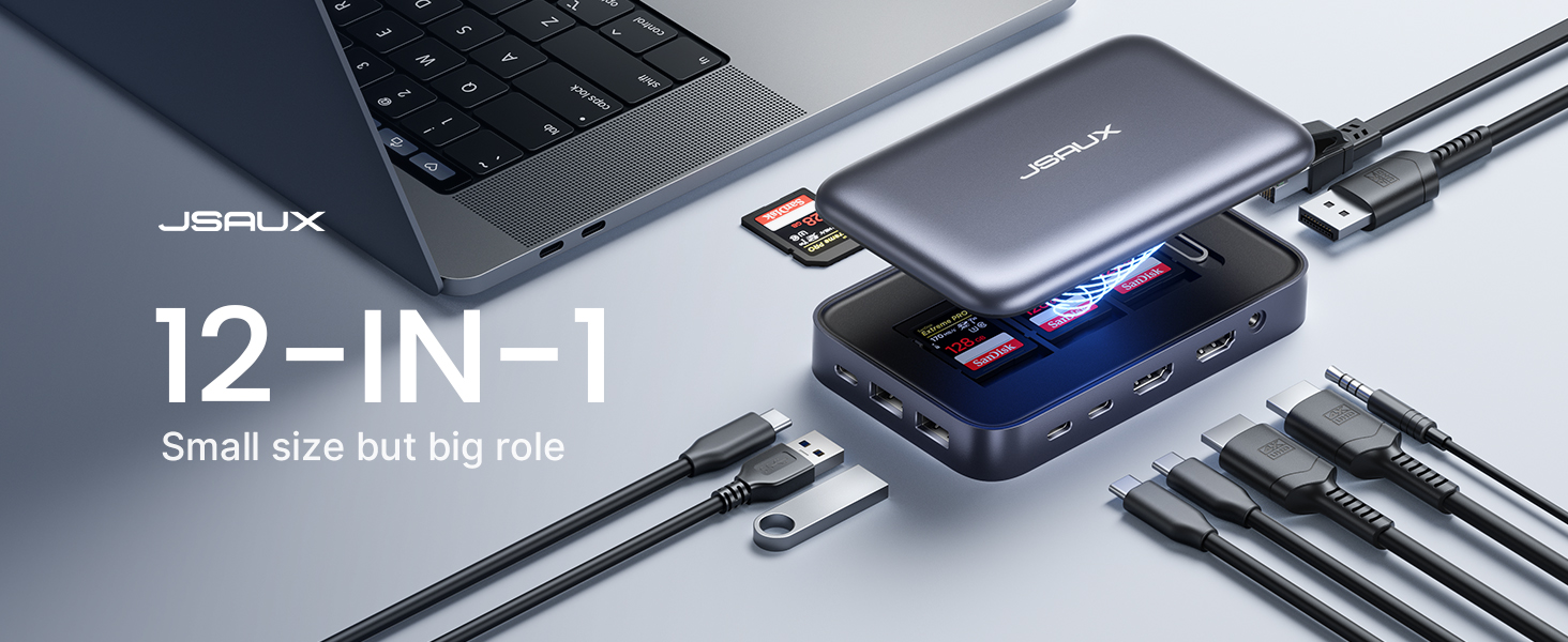 JSAUX Docking Station 12-IN-1 USB-C Hub Dock for 3 Monitor with 4K DP ...