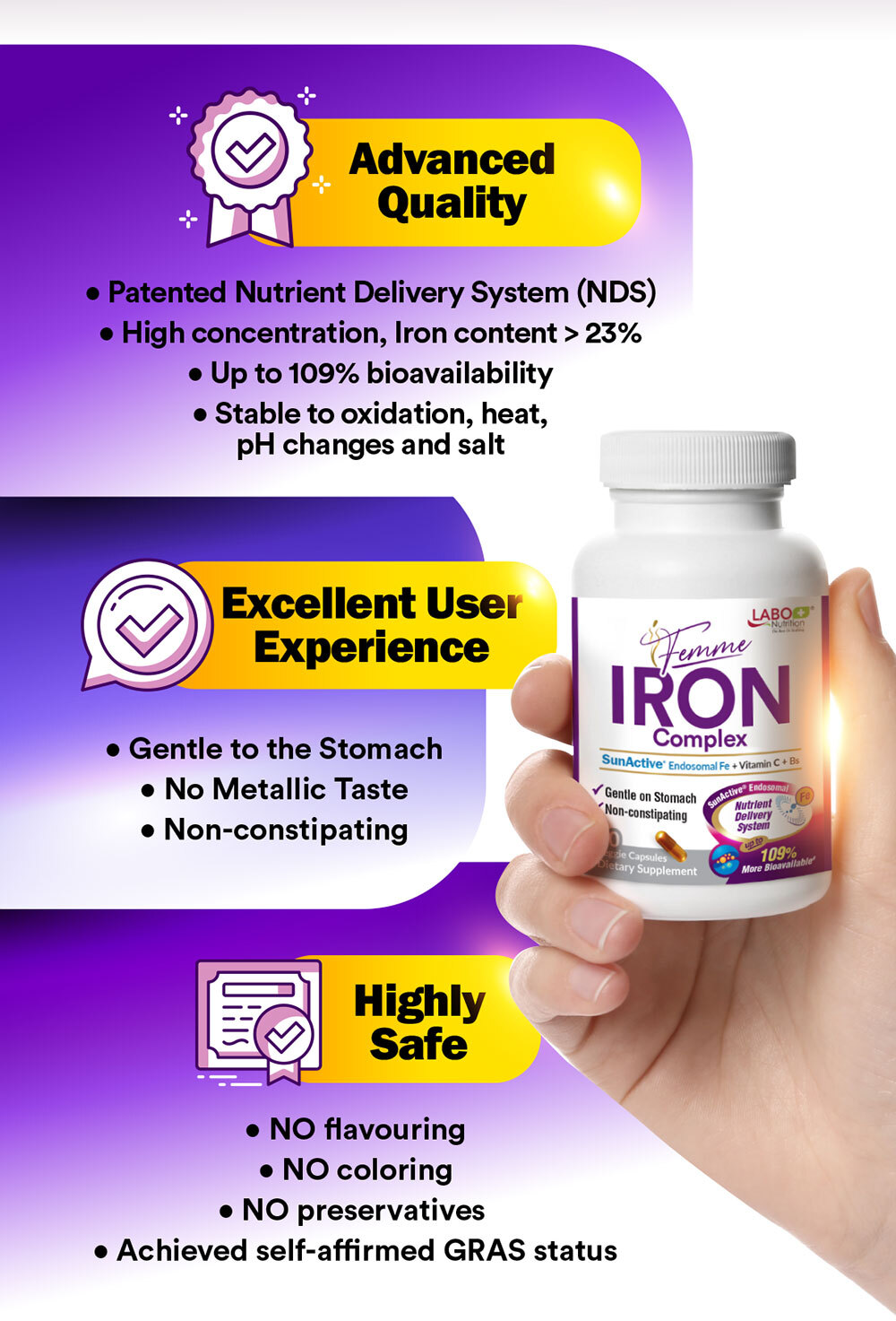 LABO Femme Iron Complex Supplement + Vitamin C Non Constipating No ...