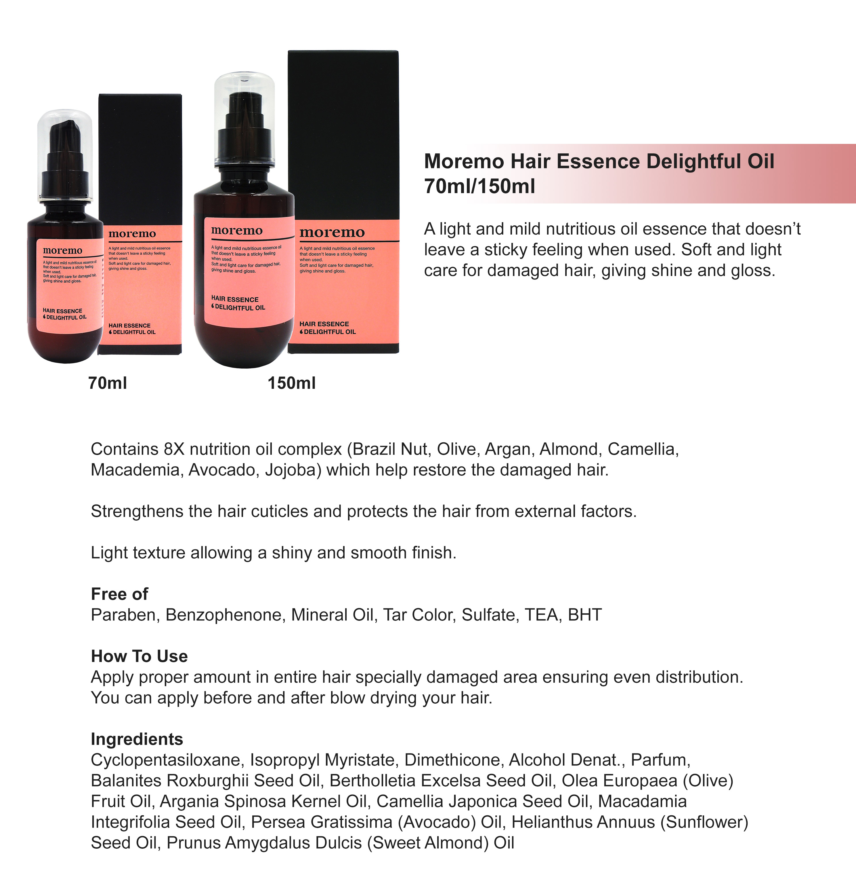 MOREMO Hair Care RELBE BEAUTY (Oil, Tonic, Treatment, Balm, Styling, Ampoule, Straightening ...