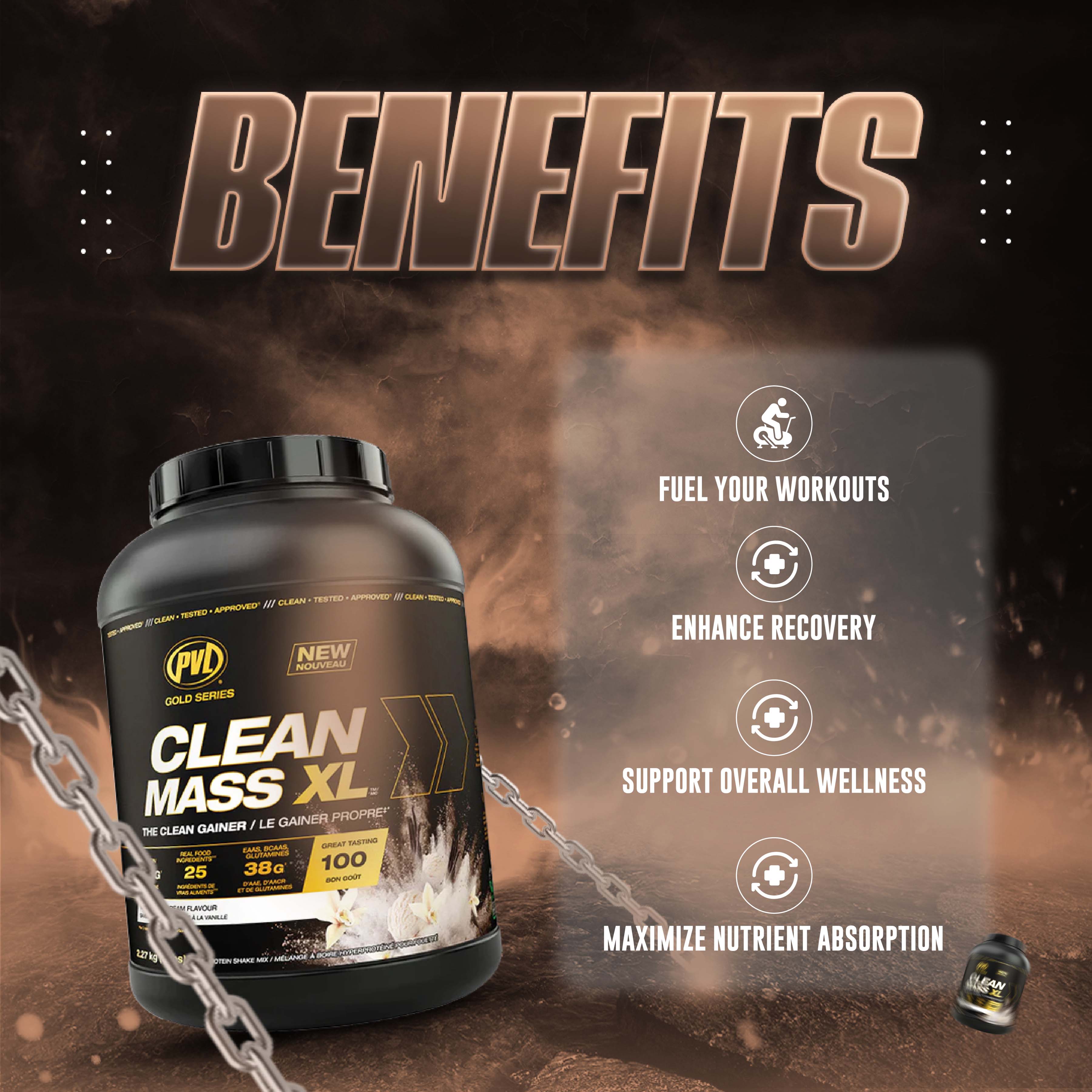PVL Clean Mass XL, Weight Gainer Protein Powder, EAAs, BCAAs ...