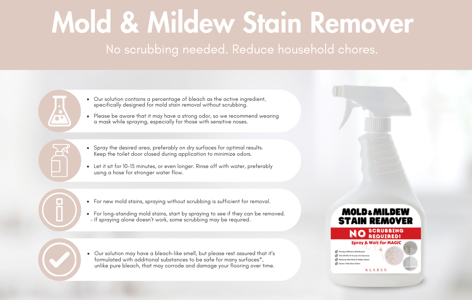 💎SG KLARES 500ml Mold Stain Mildew Stains Remover Magic Cleaning Spray ...