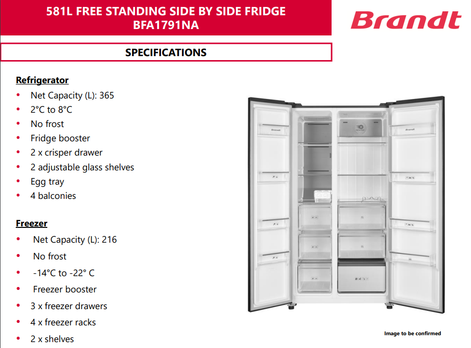 BRANDT BFA1791NA 581L DARK INOX FREE STANDING SIDE BY SIDE REFRIGERATOR ...