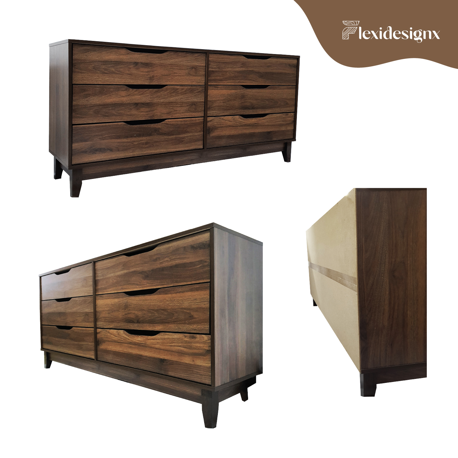 Flexidesignx Chest Drawer 6 Drawer Cabinet Walnut Clothes Storage ...