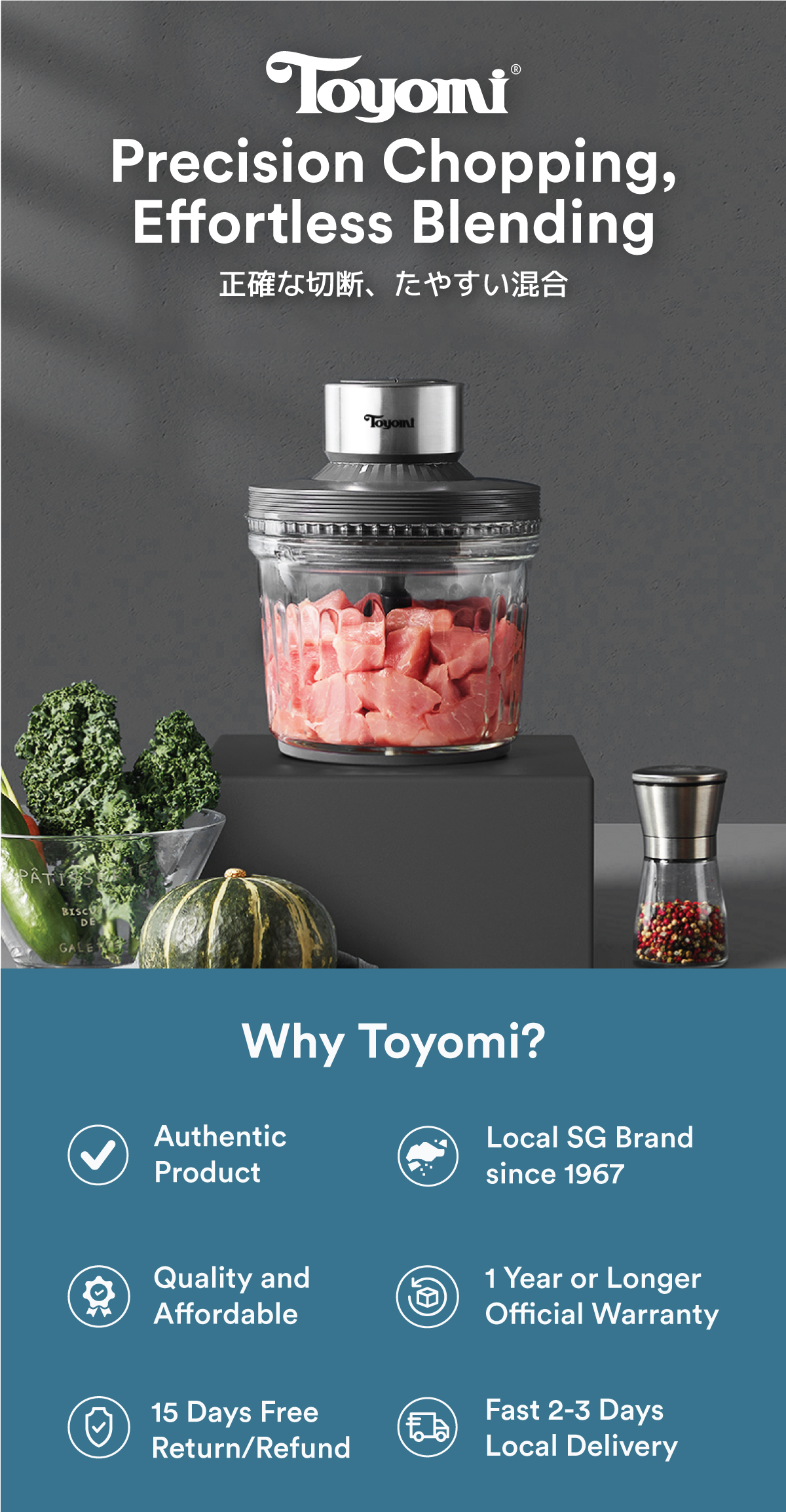 Toyomi 2L Electric Chopper Heavy Duty Food Chopper Processor Mixer Meat ...