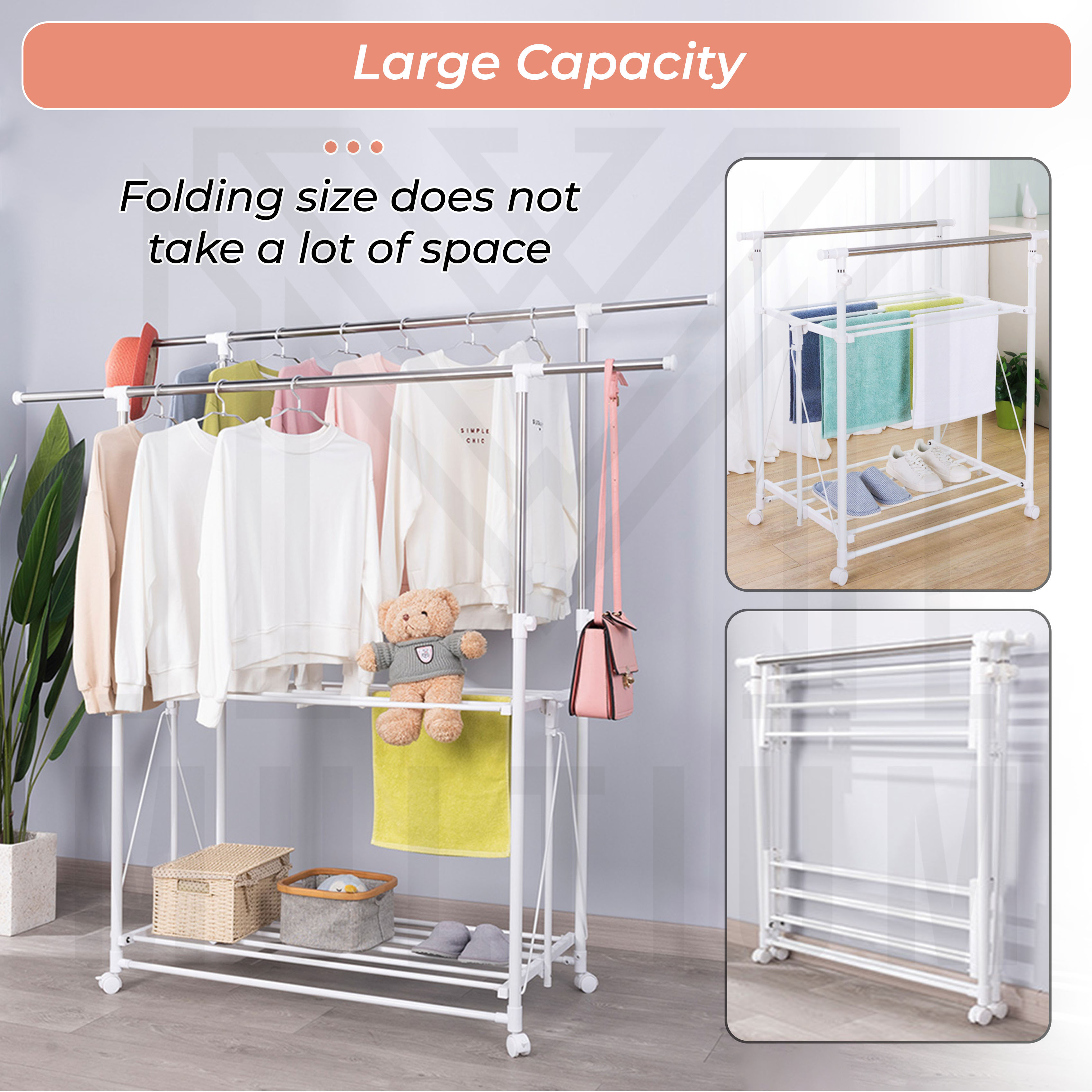 1.92M No Installation Laundry Rack Clothes Drying Rack Stainless Steel ...