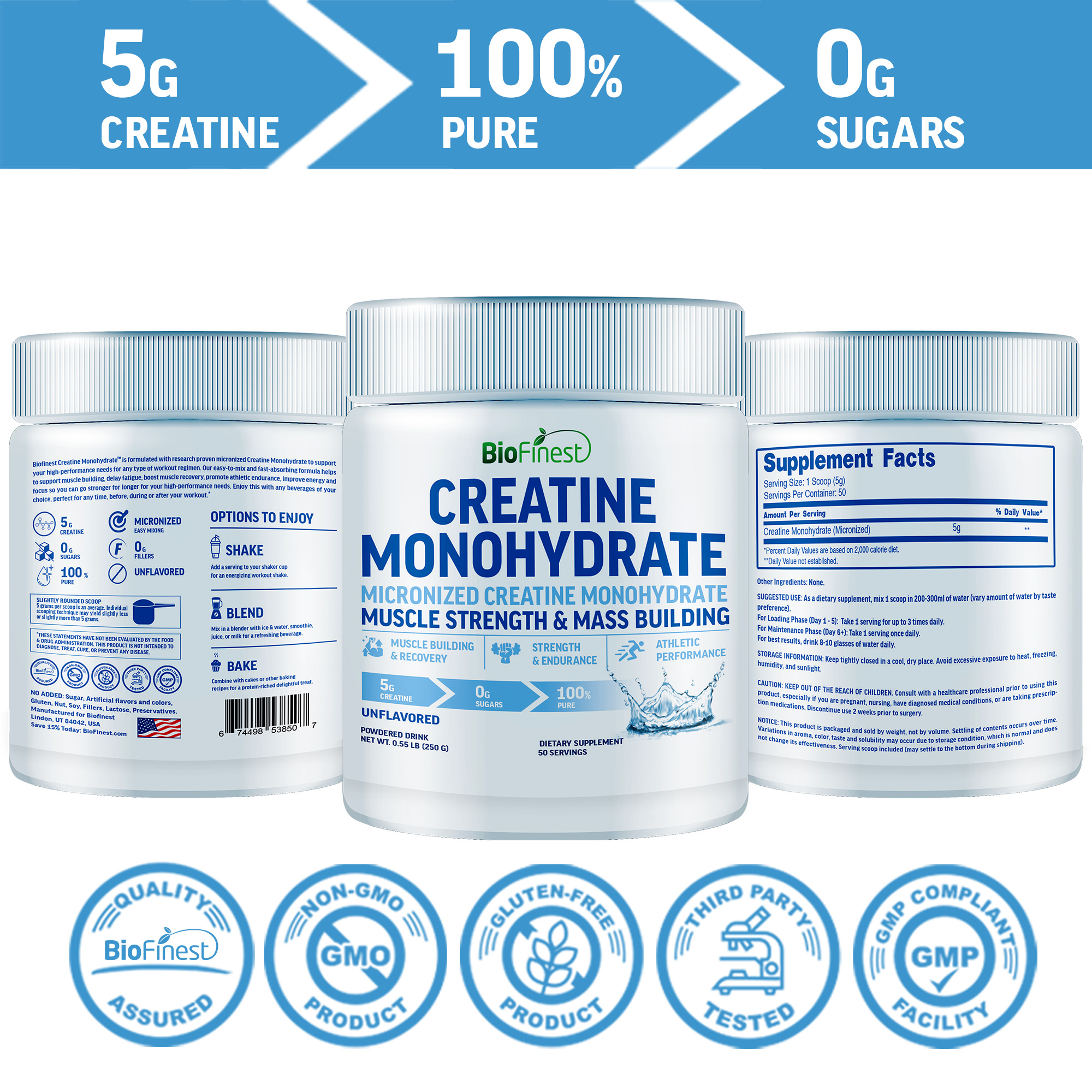 Biofinest Creatine Monohydrate Micronized Powder -Muscle Strength Mass ...