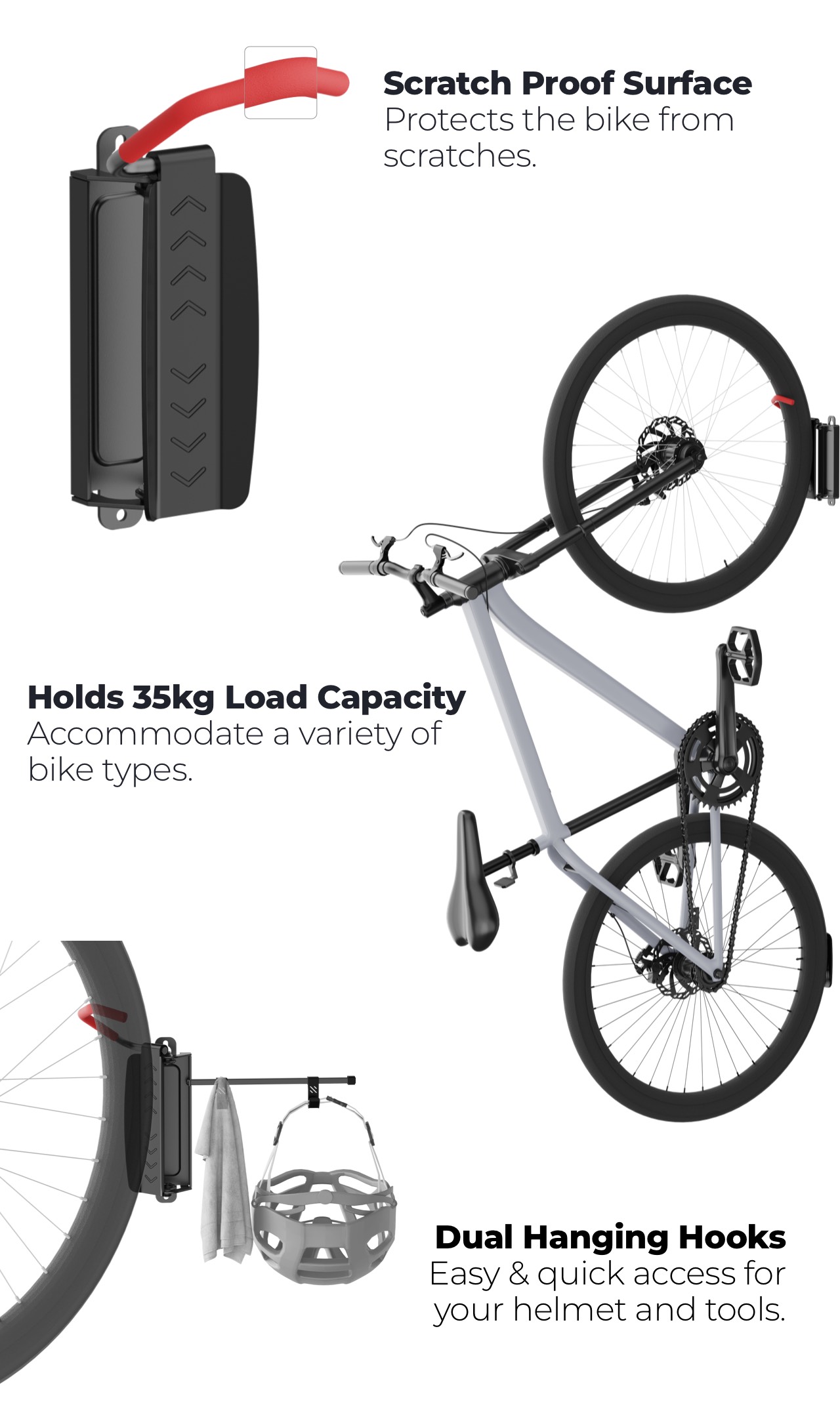 Squirrey CycleNest Plus On-Wall Bike Mount [ Hanger, Swivel Arms, ≤35kg ...