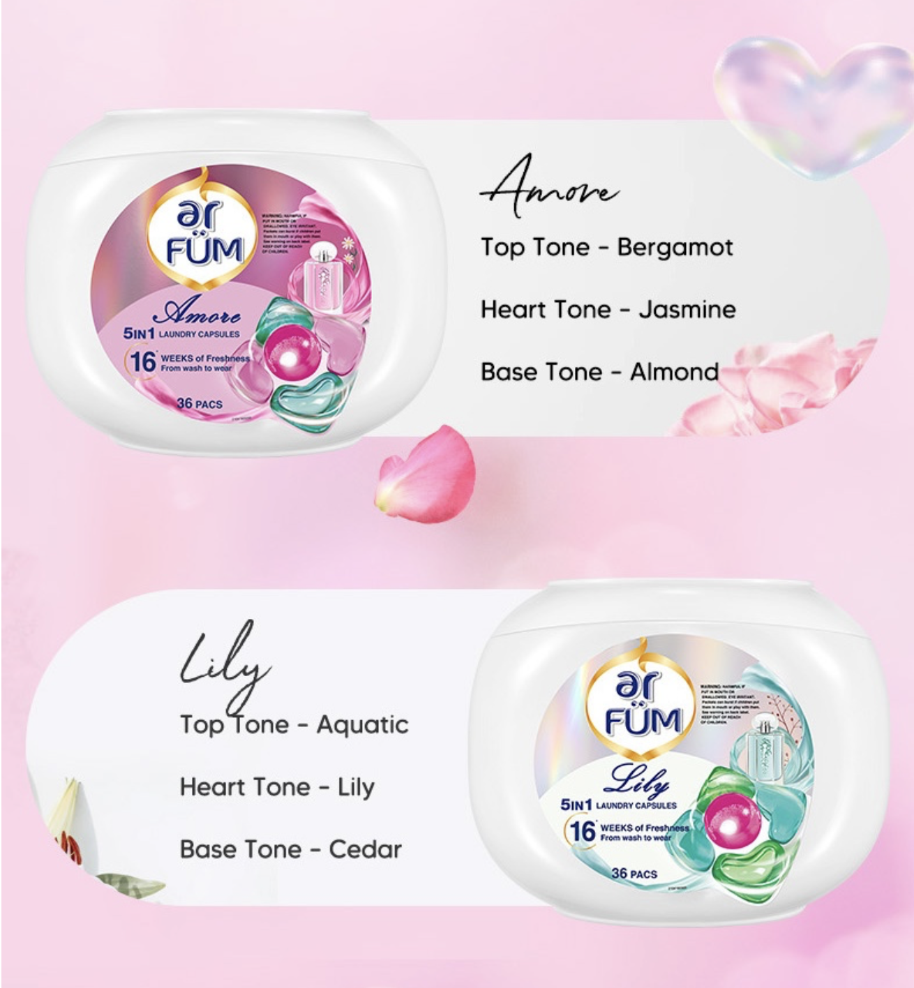 ar FÜM 5-in-1 Laundry Capsules Refill 50 pcs / (Rose, Lily, Amore & Eternal) / Wholesale Price ...