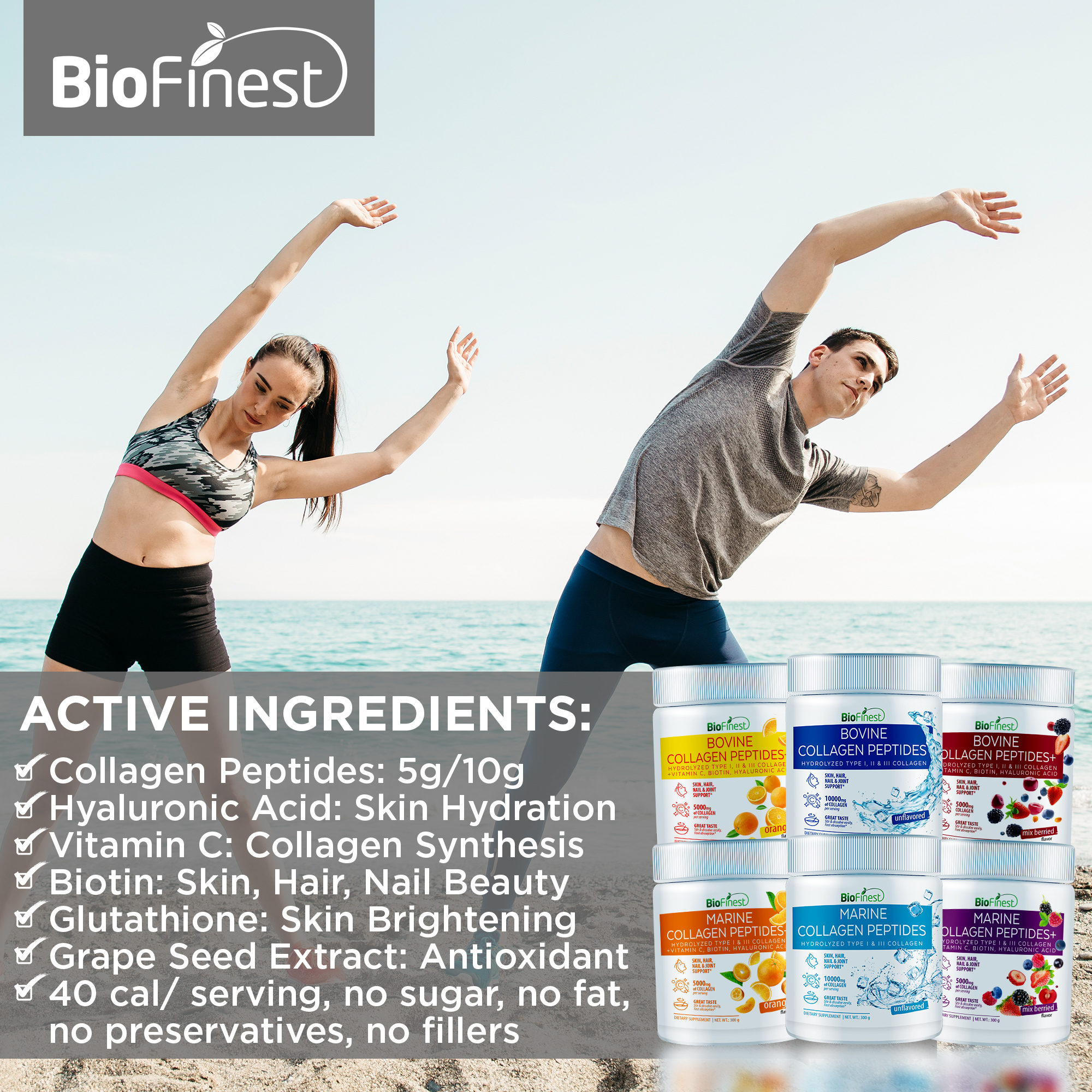 Biofinest Marine Bovine Collagen Peptides Powder 5g/10g -Hyaluronic ...