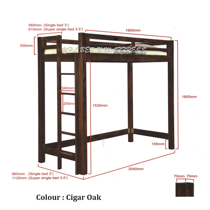 YHL New Single / Super Single Solid Wood Loft Bed (Mattress Not ...