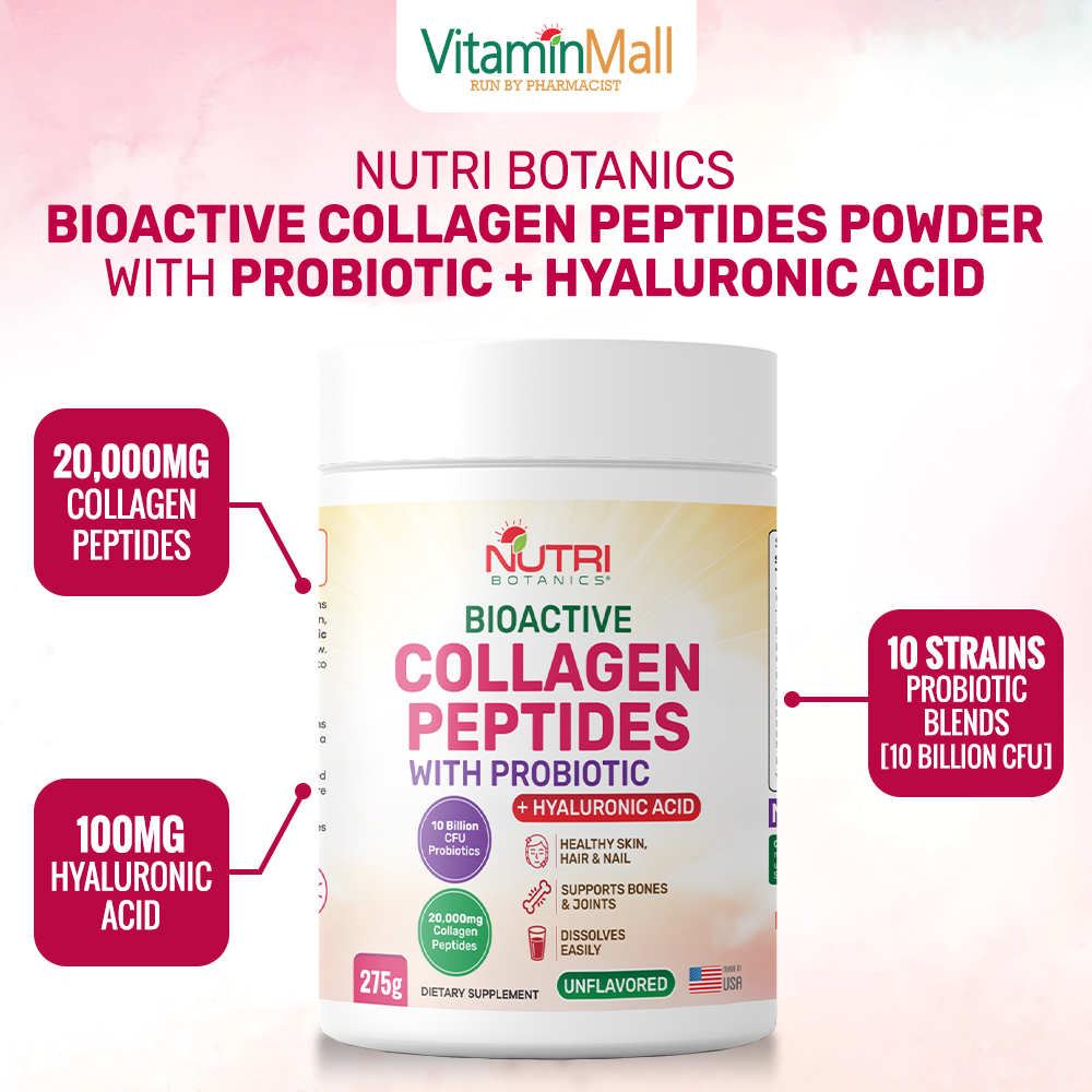 Nutri Botanics Hydrolyzed Collagen Peptides Powder 20000mg + Probiotics ...