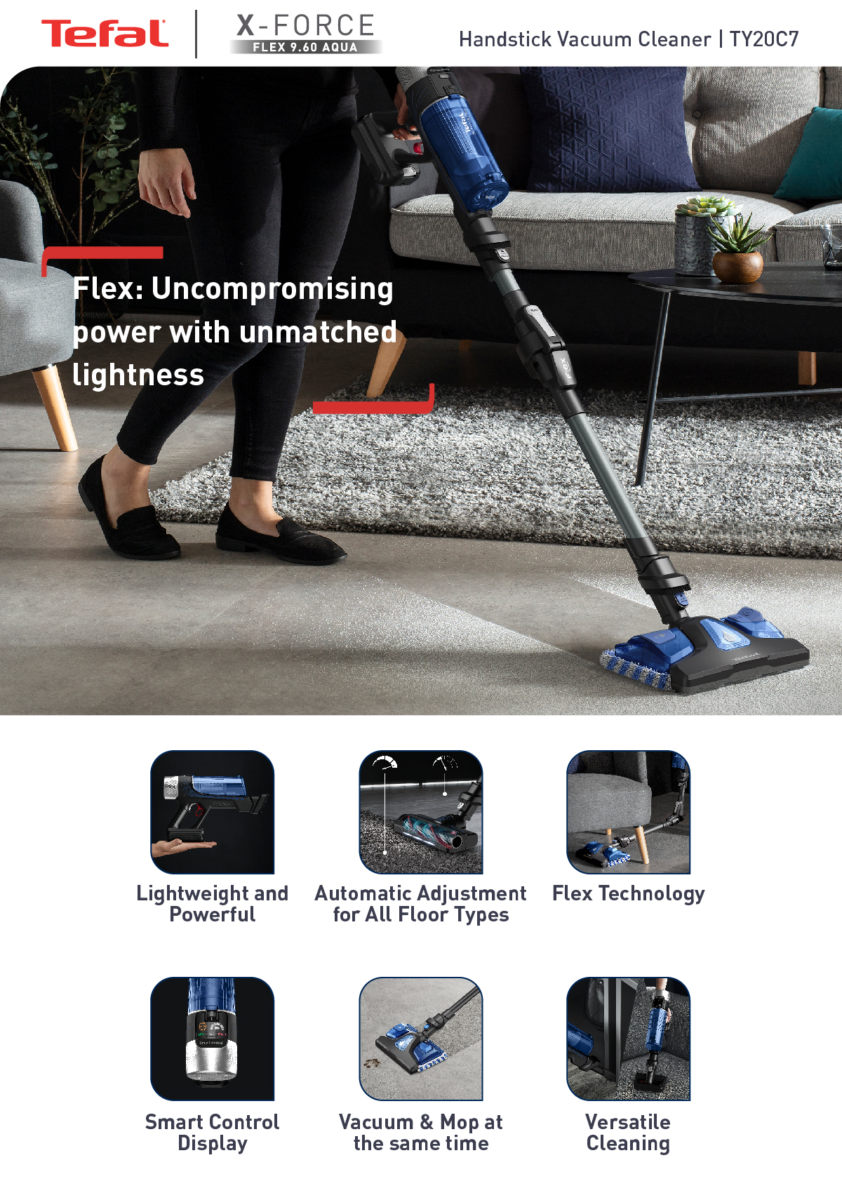 Tefal X-Force 9.60 Aqua Handstick Vacuum TY20C7 – 6 Accessories, LED ...