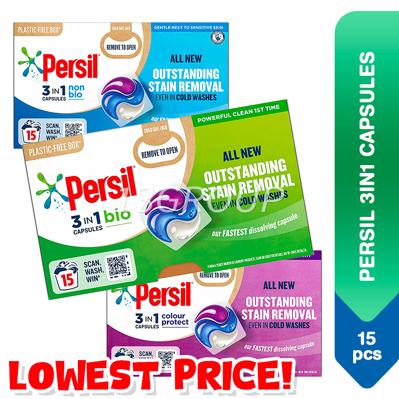 Persil Capsules 3in1 Bio Non Bio Colour Protect Washing Laundry, 15s ...