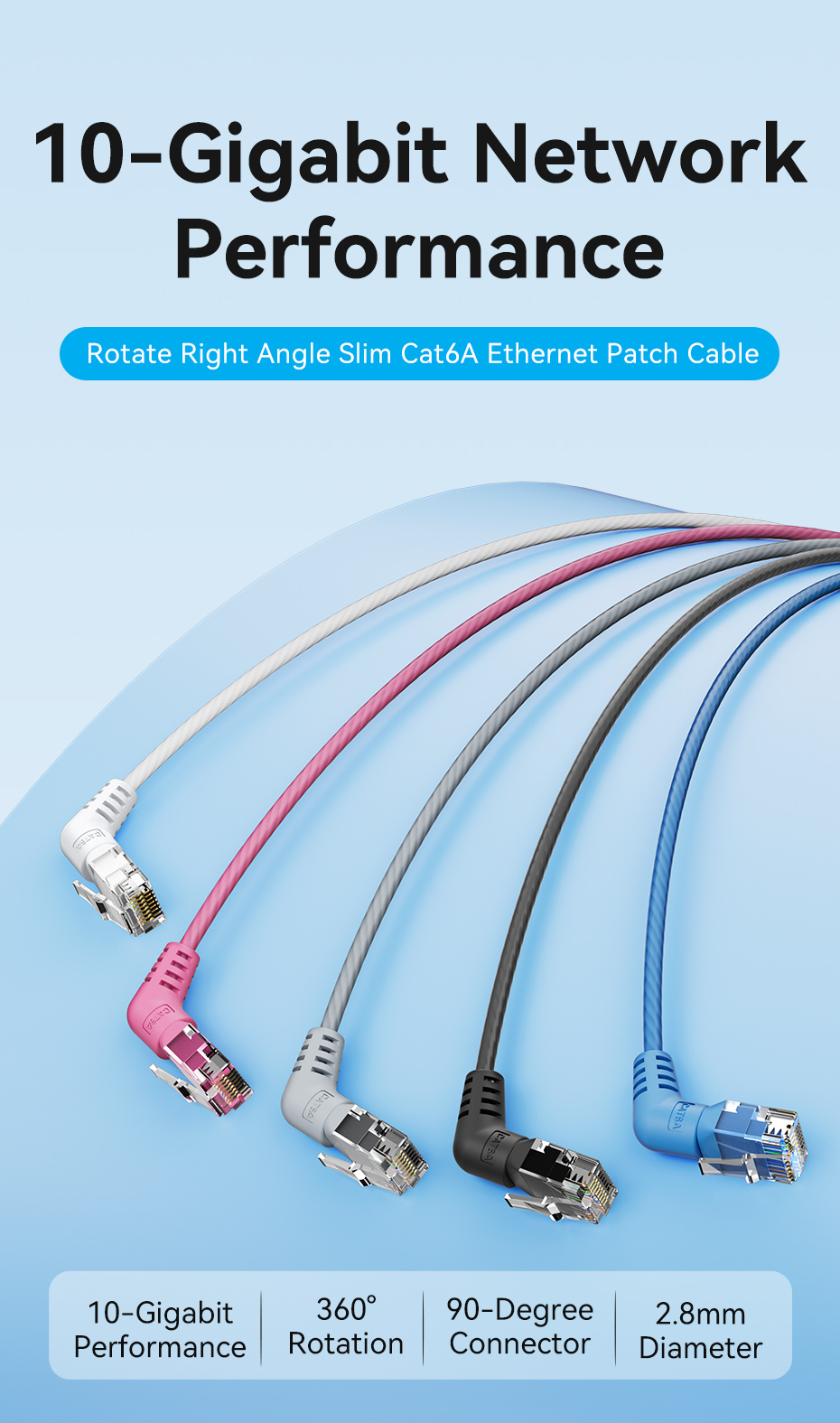 Vention Cat6A Ethernet Cable Patch UTP 10Gbps Network Performance Right Angle Slim LAN Cable for ...