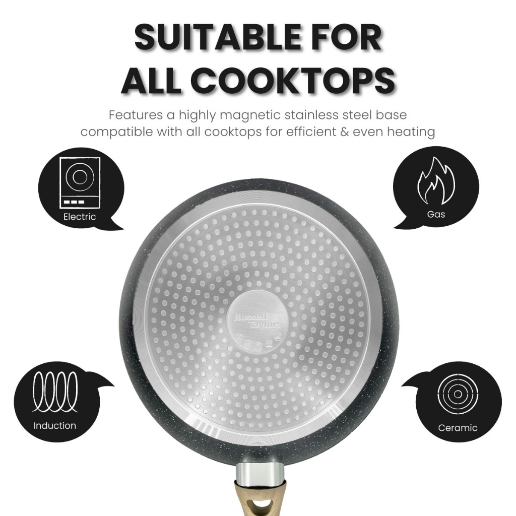 Russell Taylors Non Stick Marble Coated Deep Fry Pan with Lid (28CM ...