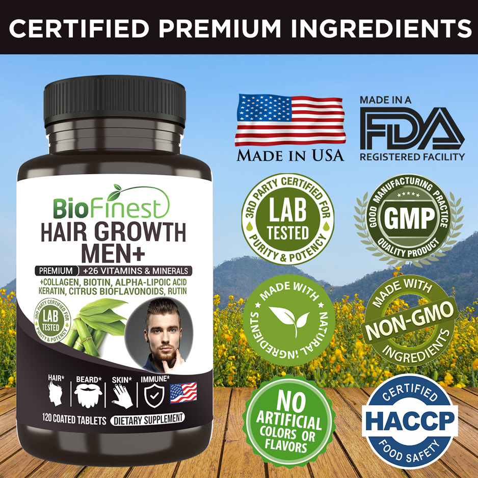 Biofinest Hair Growth Men Supplement - 26 Vitamins A B C D E Calcium ...