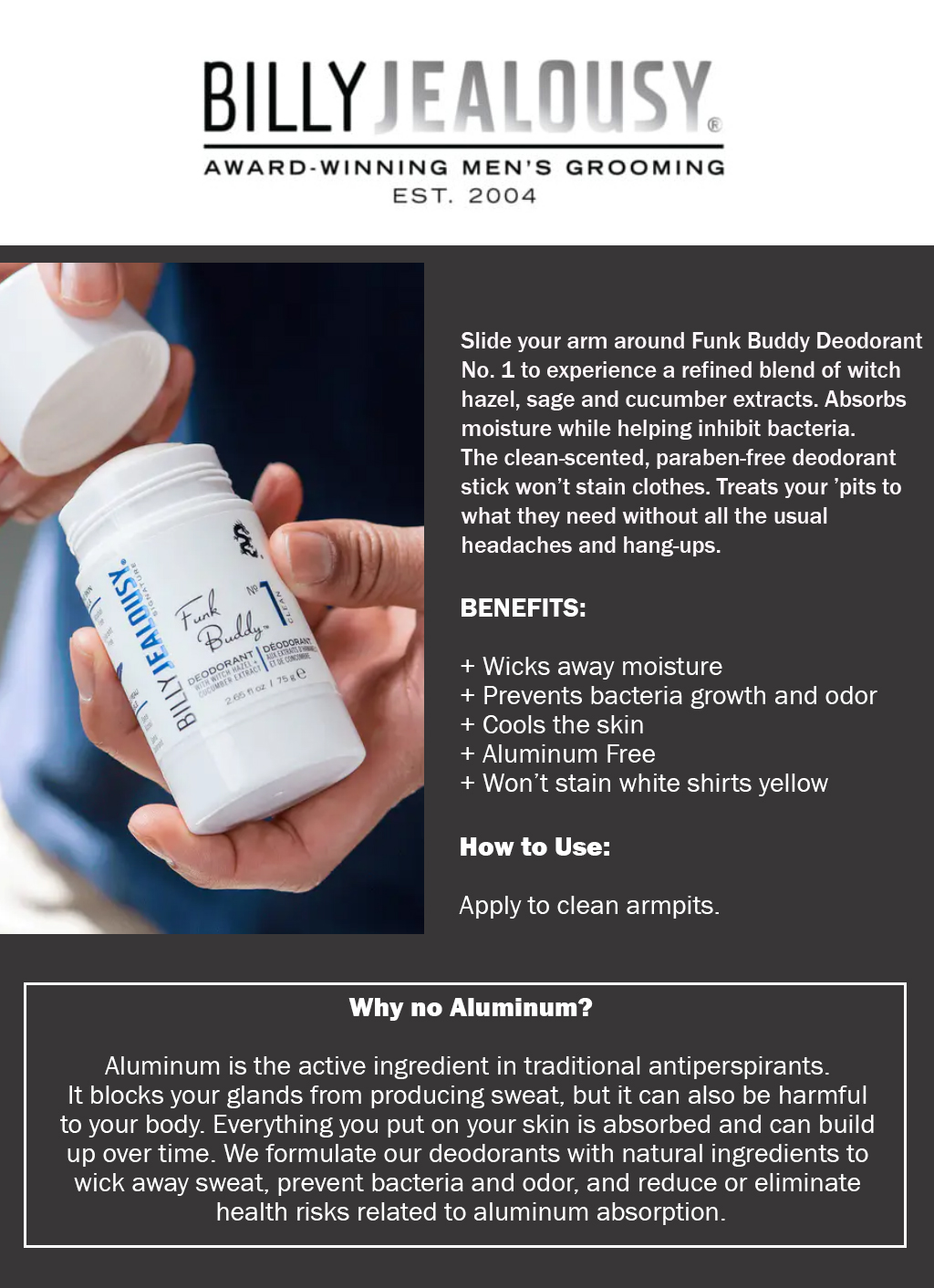 Billy Jealousy Funk Buddy Deodorant No 1 Clean | Shopee Singapore